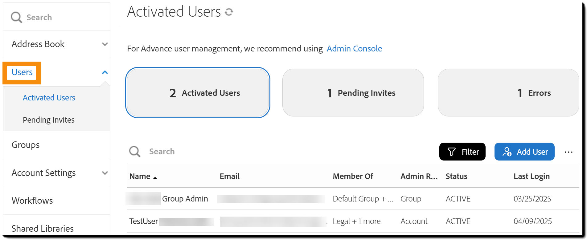 Users - add, edit, and review user status